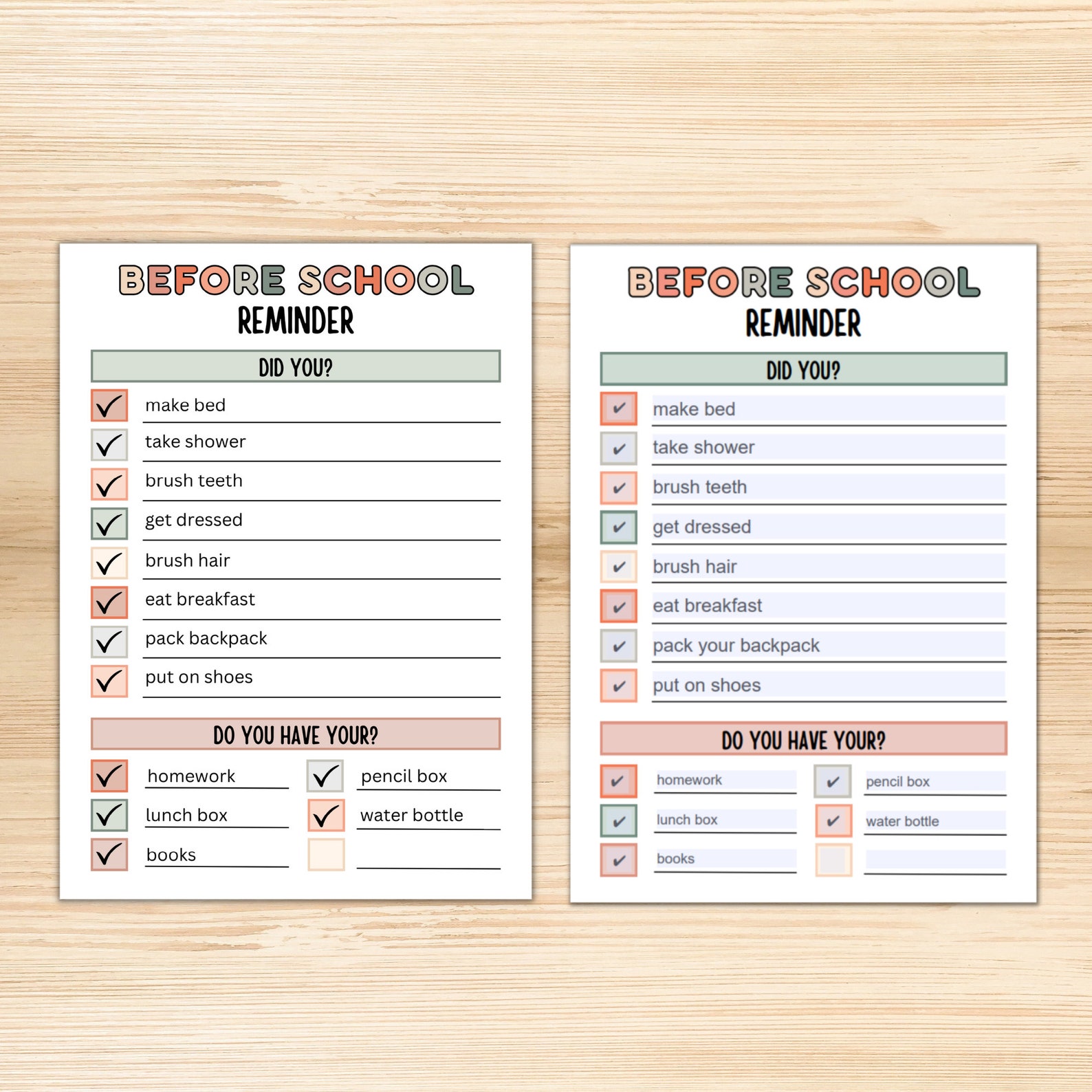 School Checklist Reminders for Kids Preschool Kindergarten Elementary ...
