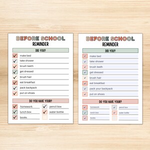 School Checklist Reminders for Kids | Preschool Kindergarten Elementary ...