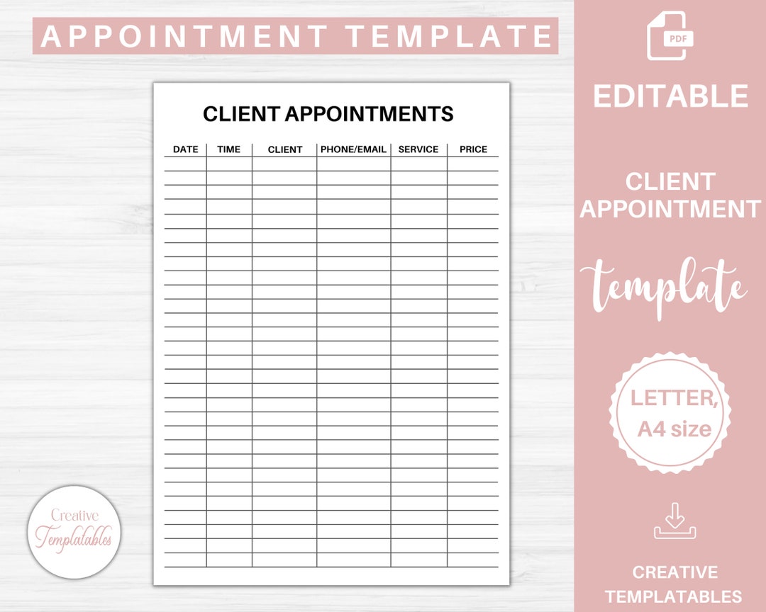 Client Appointment | Editable Appointment Tracker | Appointment Log ...