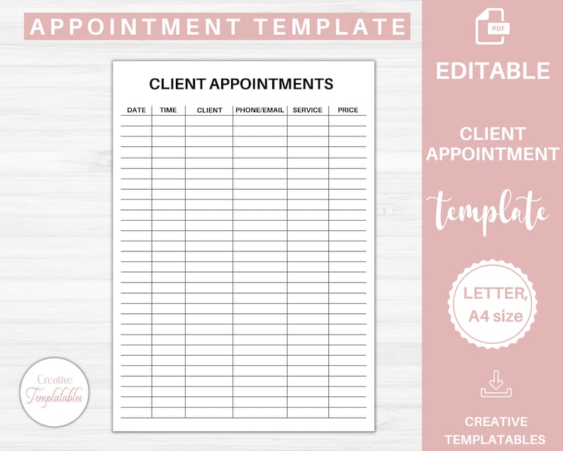 Client Appointment | Editable Appointment Tracker | Appointment Log ...