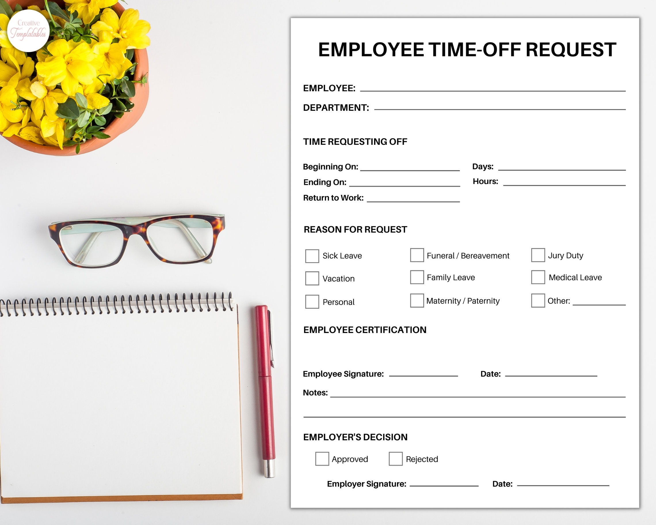 Employee Time-off Request Template | Editable Vacation Form | Time-off ...