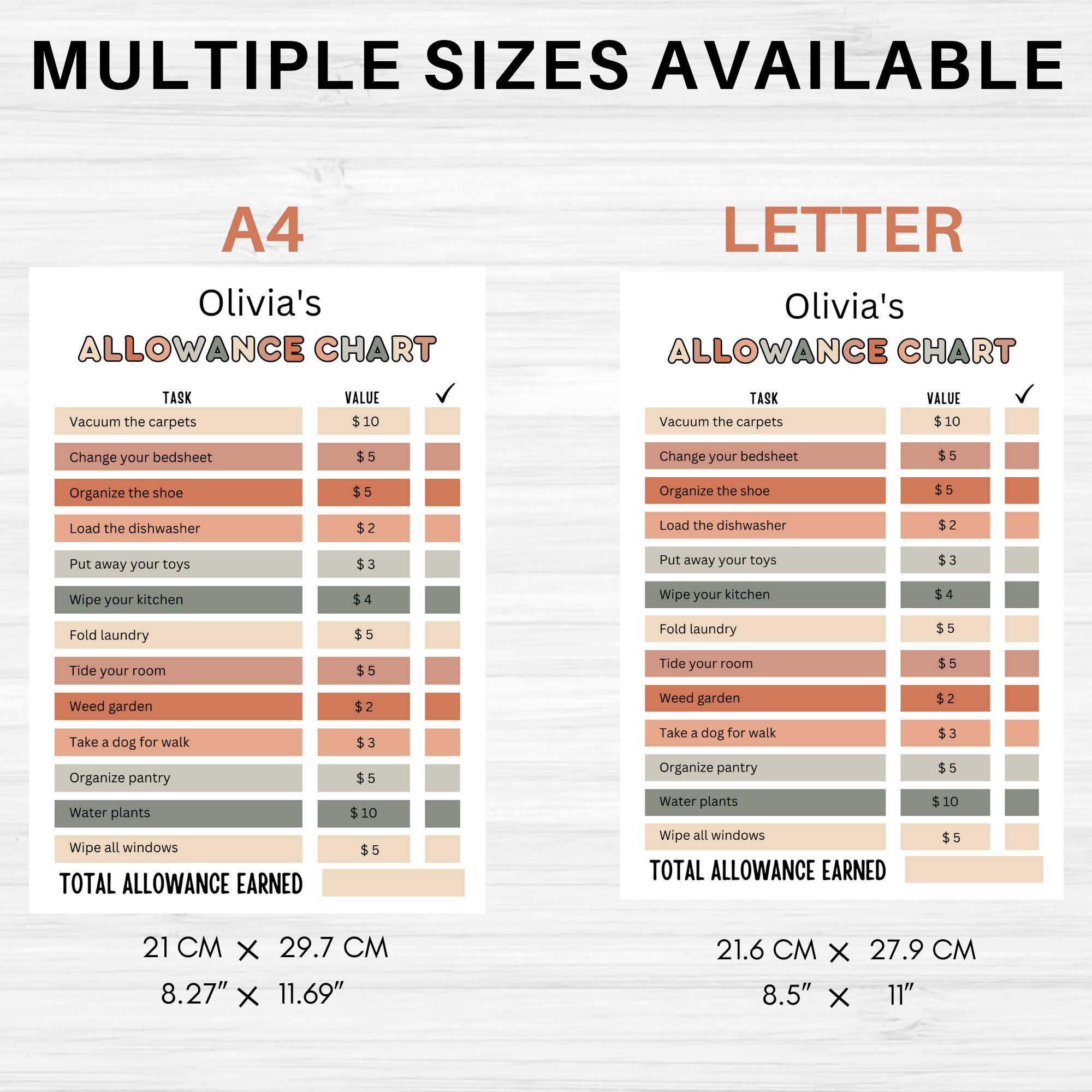 Kids Allowance Tracker Editable Earn Money Chore Chart for Kids Money ...