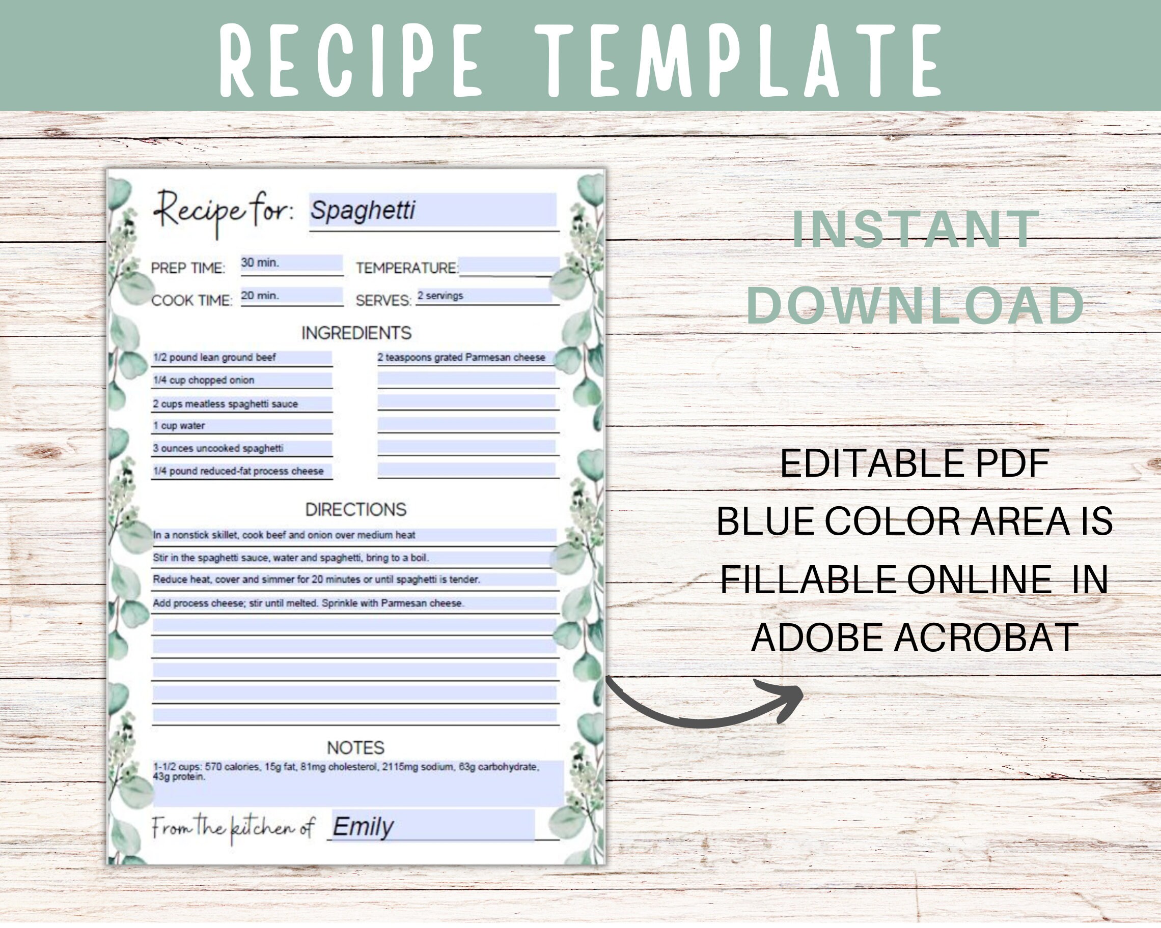 Recipe Template Editable Recipe Planner Recipe Organizer Meal Prep ...