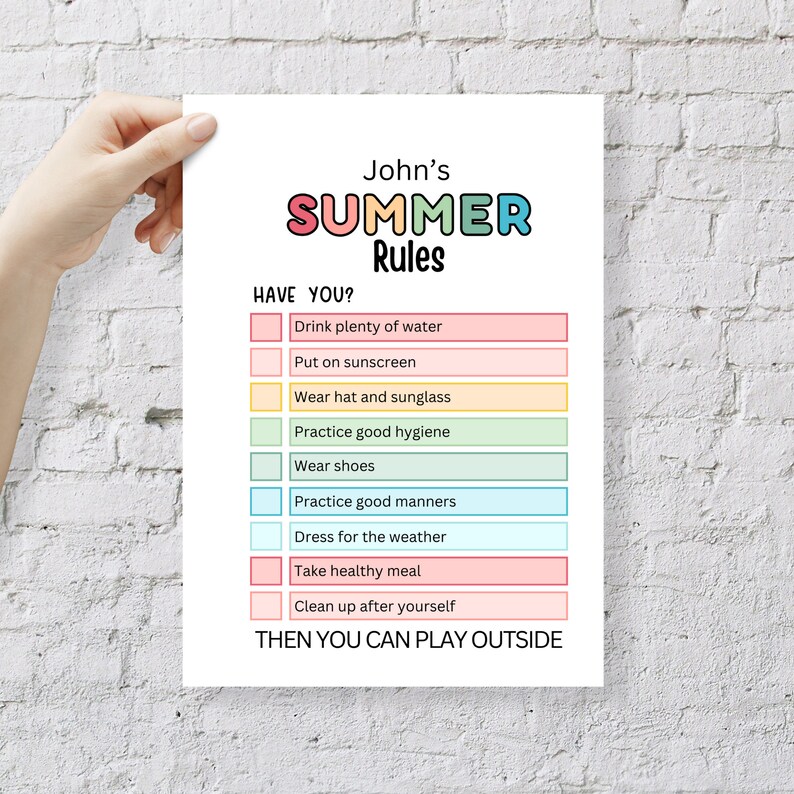 Summer Rules for Kids Summer Routine Editable Summer Rules Checklist ...
