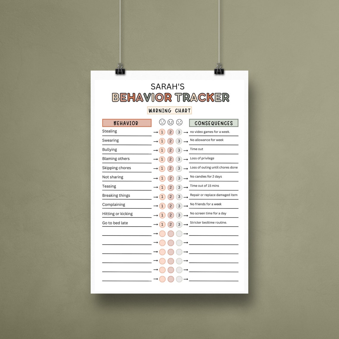 Behavior Reward Chart for Kids Good Behavior Tracking - Etsy