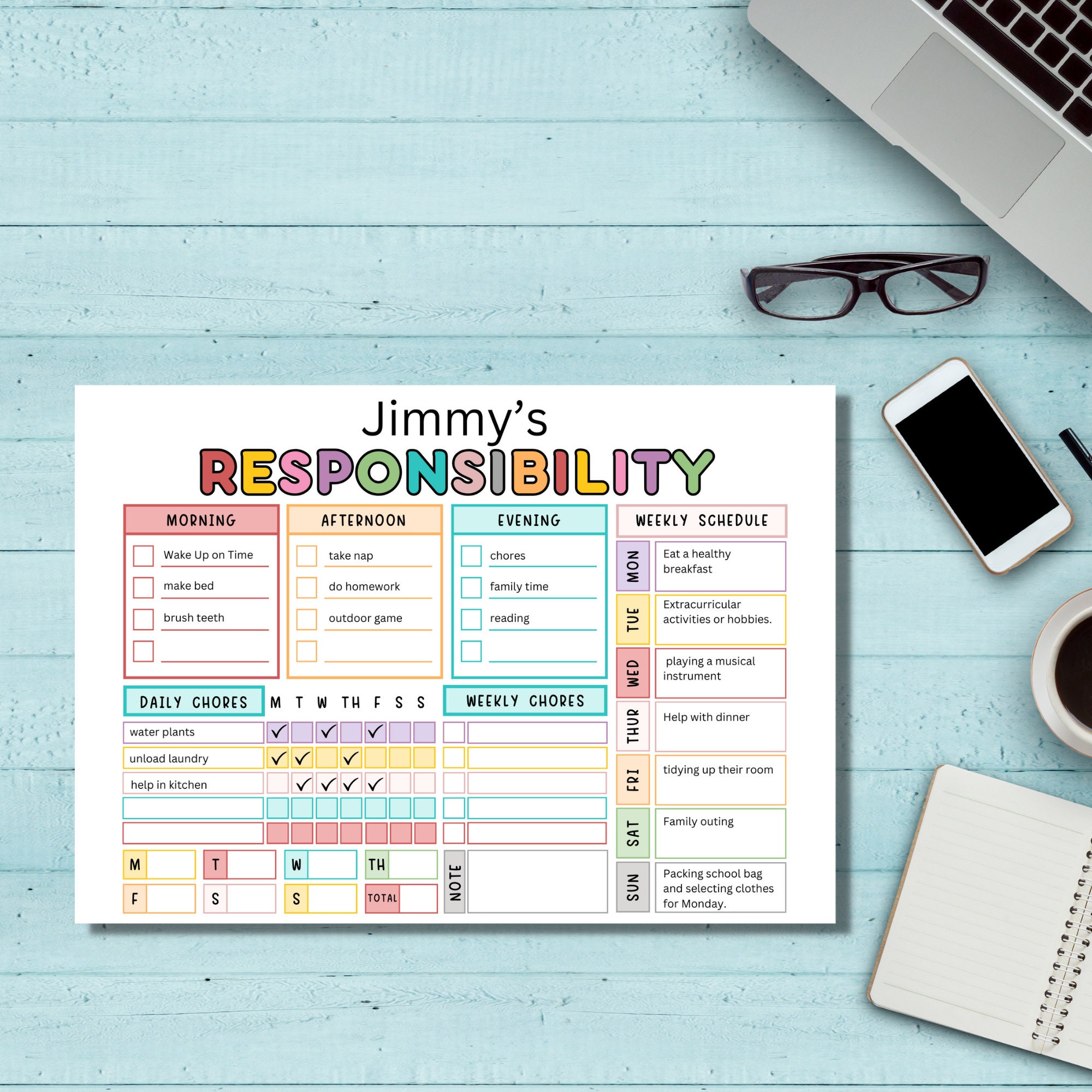 Responsibility Chore Chart for Kids Editable Chore Chart - Etsy