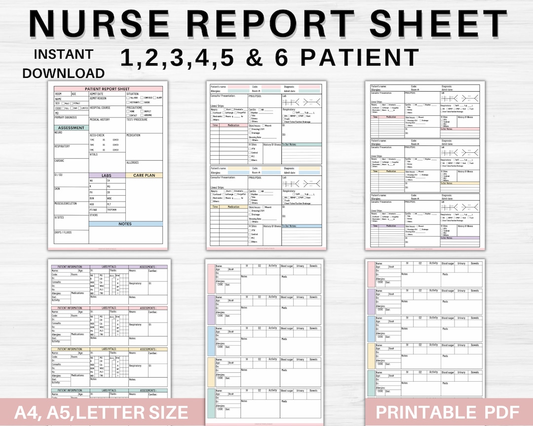 Nursing Report Sheet Printable Nursing Report Sheet Nurse Report Med ...