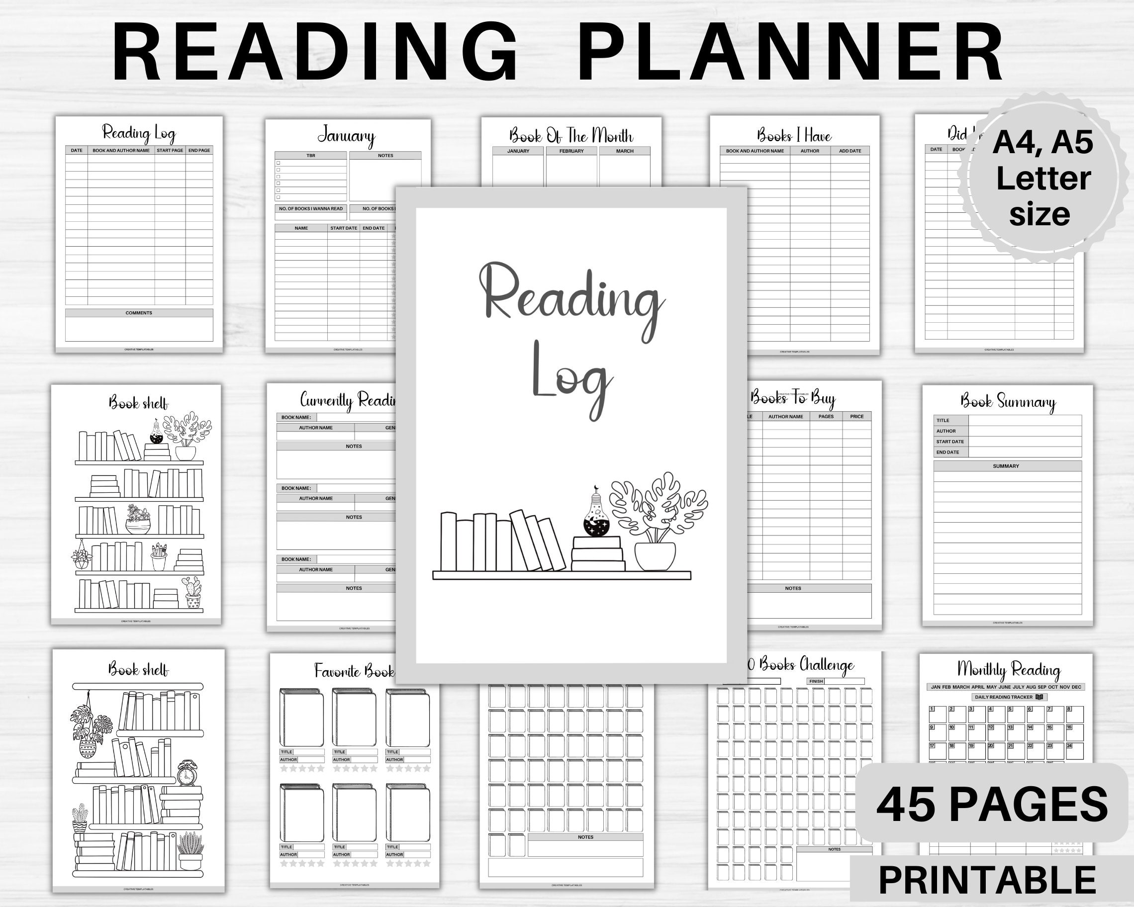 Reading Planner Printable Reading Log Reading Tracker Reading Journal ...