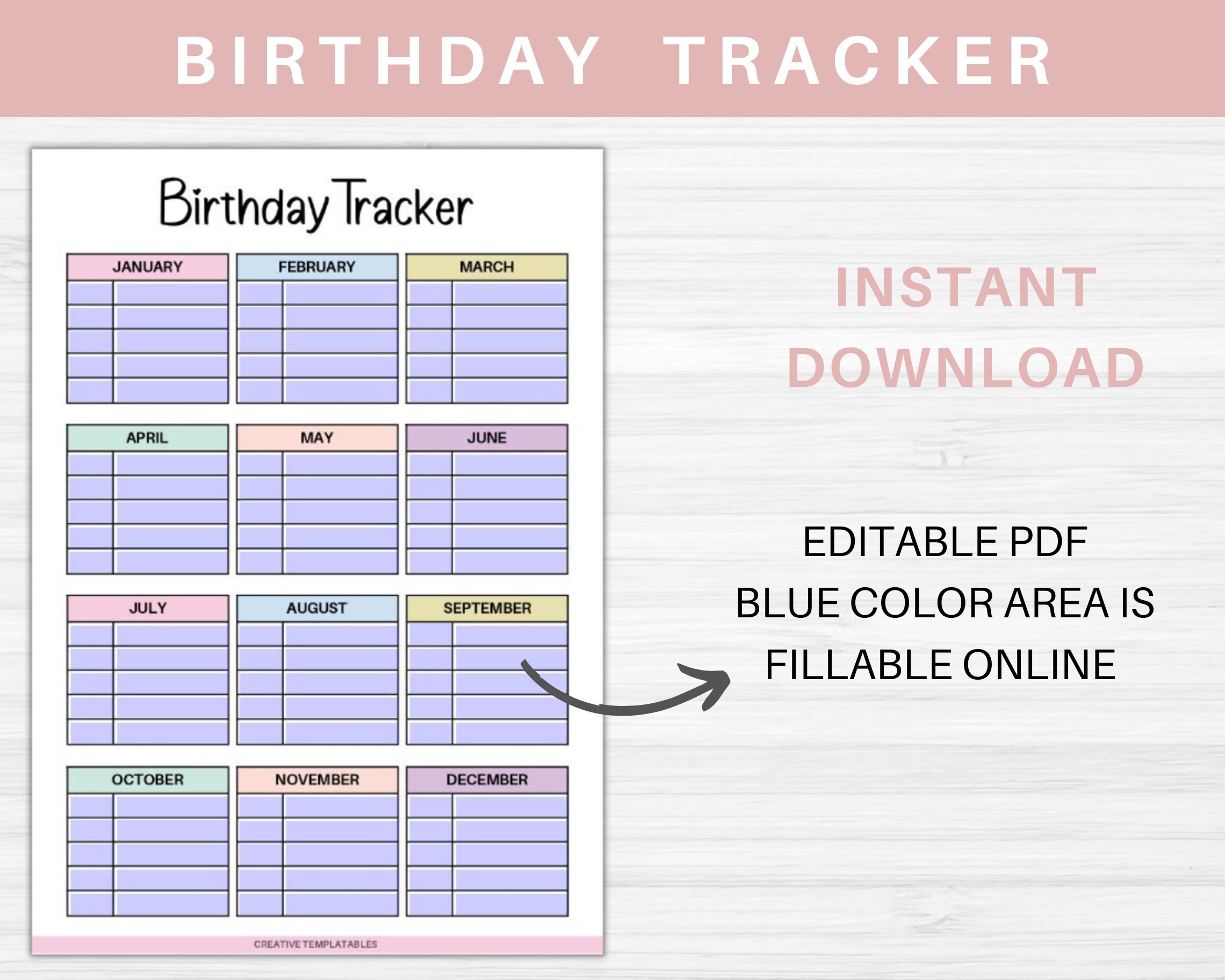 Birthday Tracker Printable Birthday Planner Birthday Organizer Birthday ...
