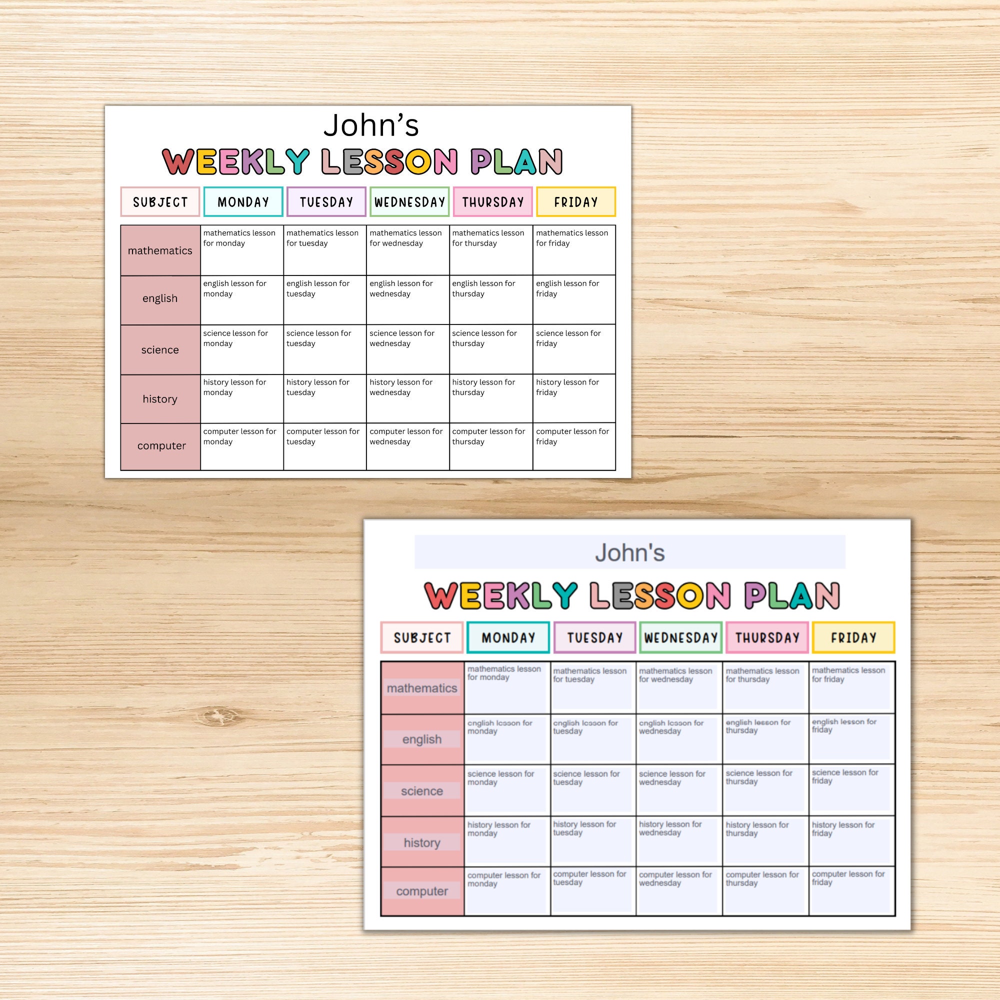 Weekly Lesson Plan Editable Lesson Planner Homeschool Teacher Planner ...