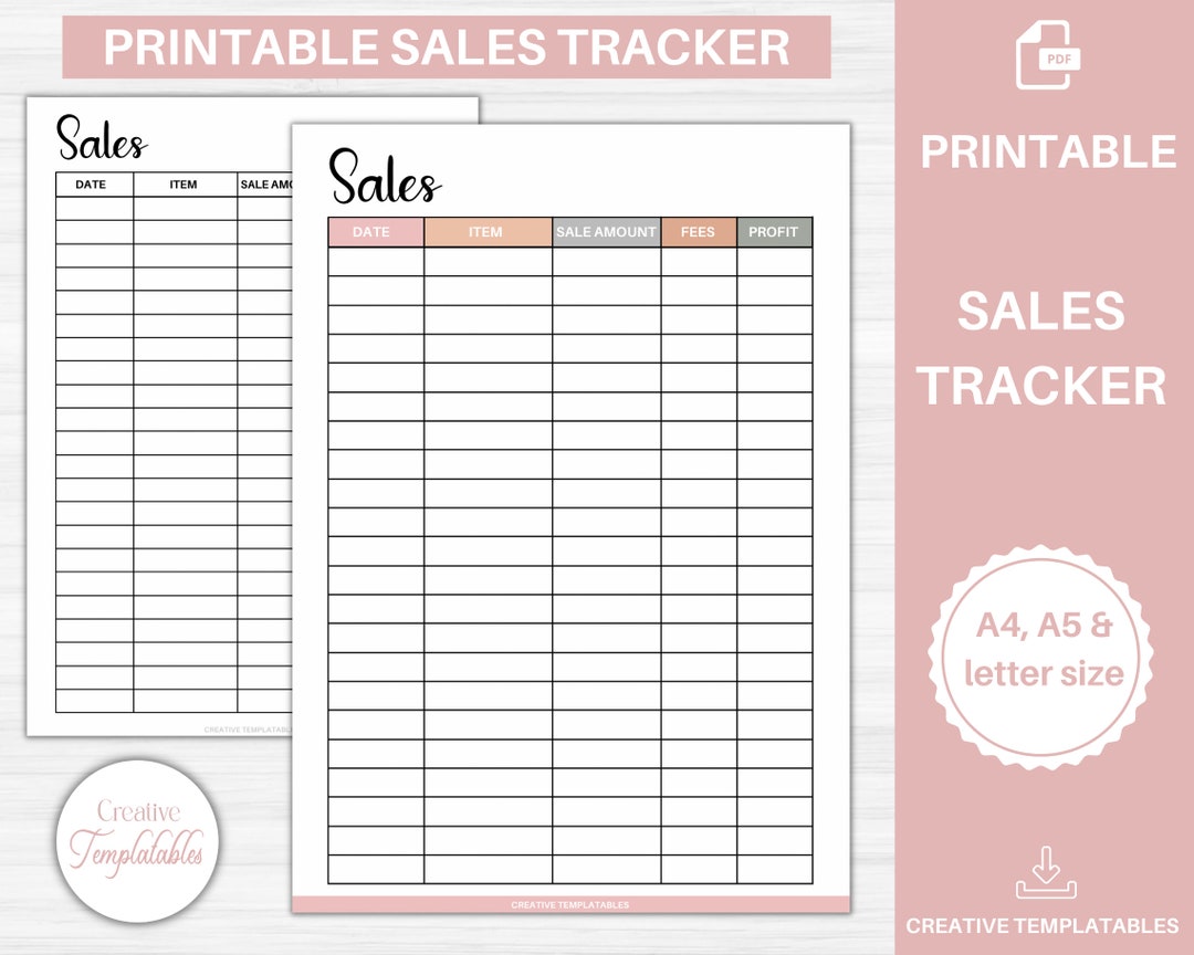 Sales Tracker | Printable Expense Tracker | Accounting Template ...