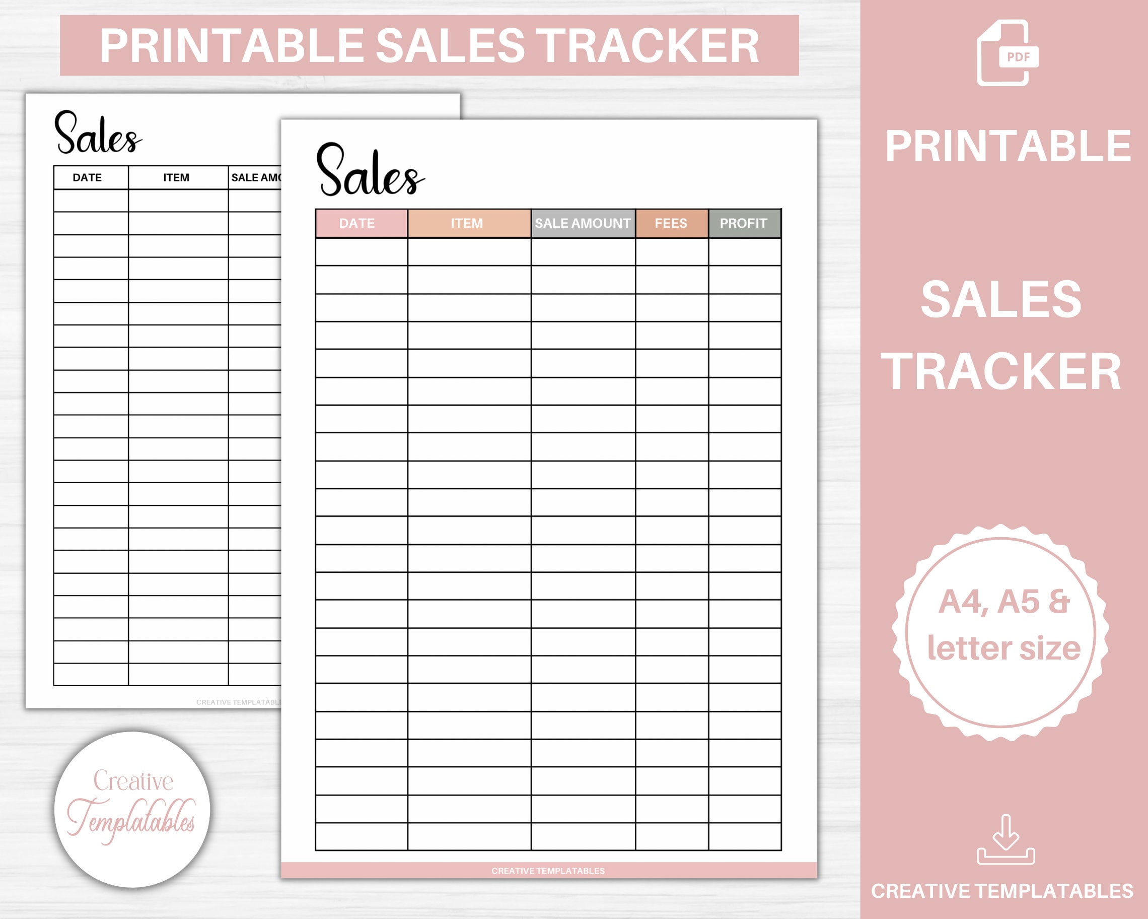 Sales Tracker Printable Expense Tracker Accounting Template Business ...
