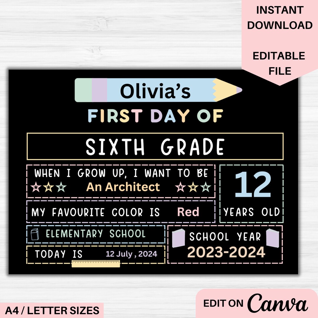 First Day of School Sign Editable Back to School Sign Start of School ...