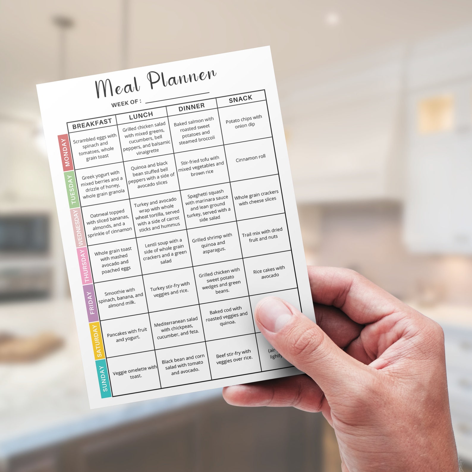 Meal Planner and Grocery List | Editable Meal Planner | 7 Days Menu ...