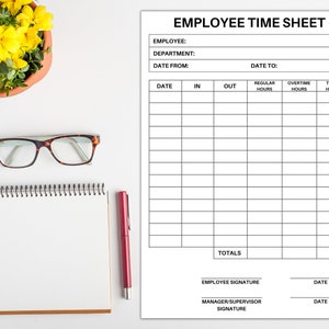 Employee Time Sheet Editable Time Keeping Log Weekly Time Tracker ...