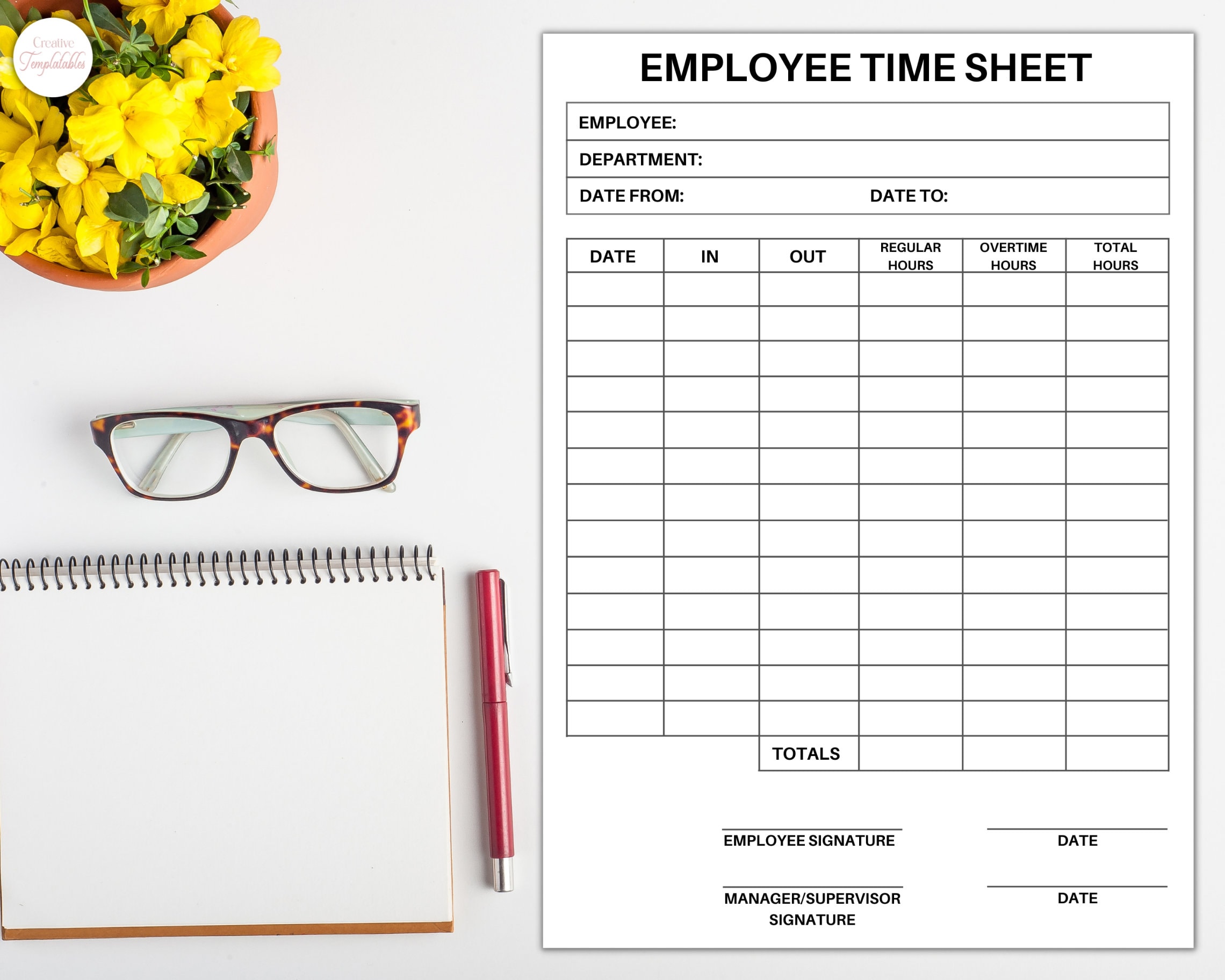 Employee Time Sheet Editable Time Keeping Log Weekly Time Tracker ...
