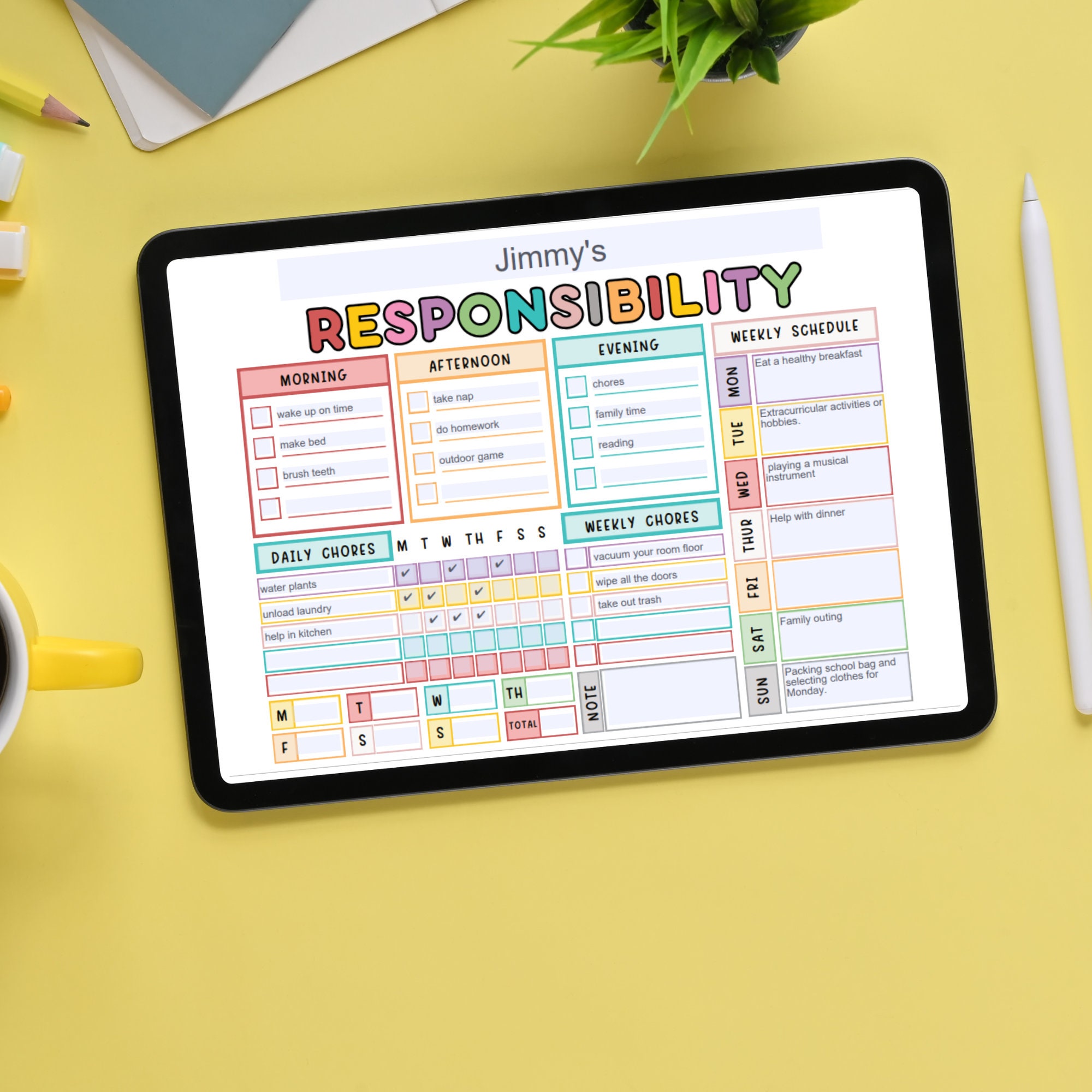 Responsibility Chore Chart for Kids Editable Chore Chart - Etsy