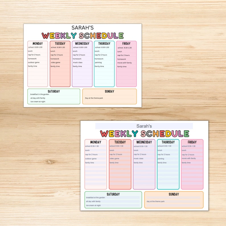Weekly Schedule Kids Chore Chart Editable Weekly Checklist - Etsy