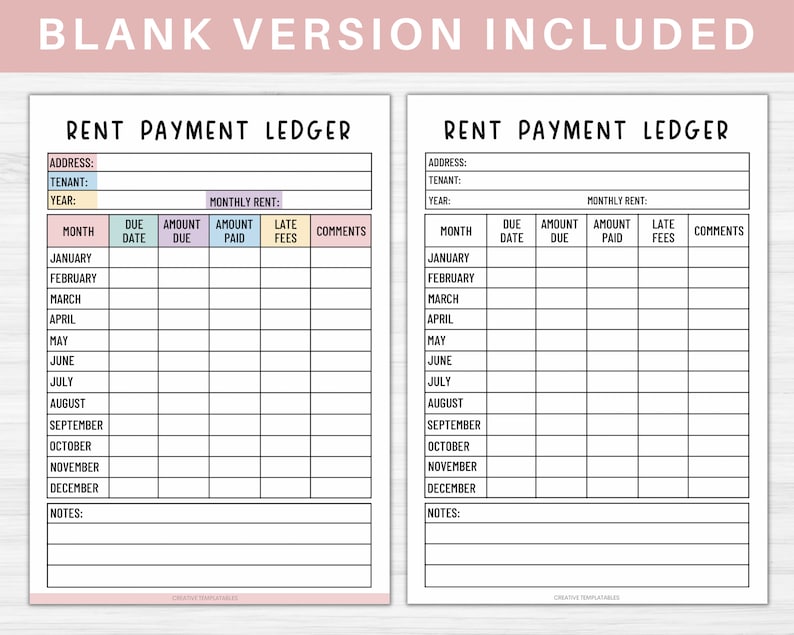 Rent Payment Ledger Template Printable Tenant Payment Tracker Monthly ...