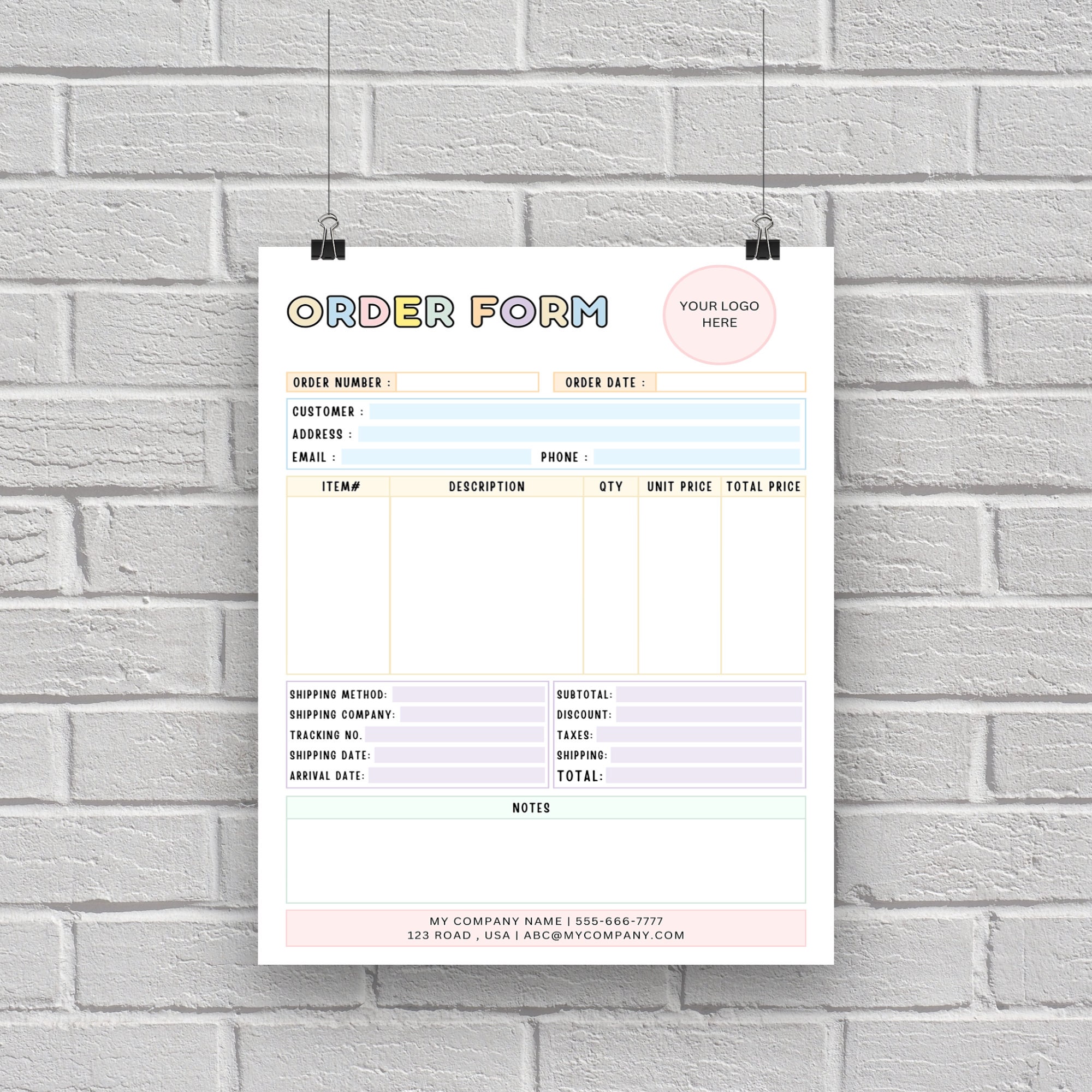 Order Form Editable Payment Template Business Receipt Sales Order Form ...