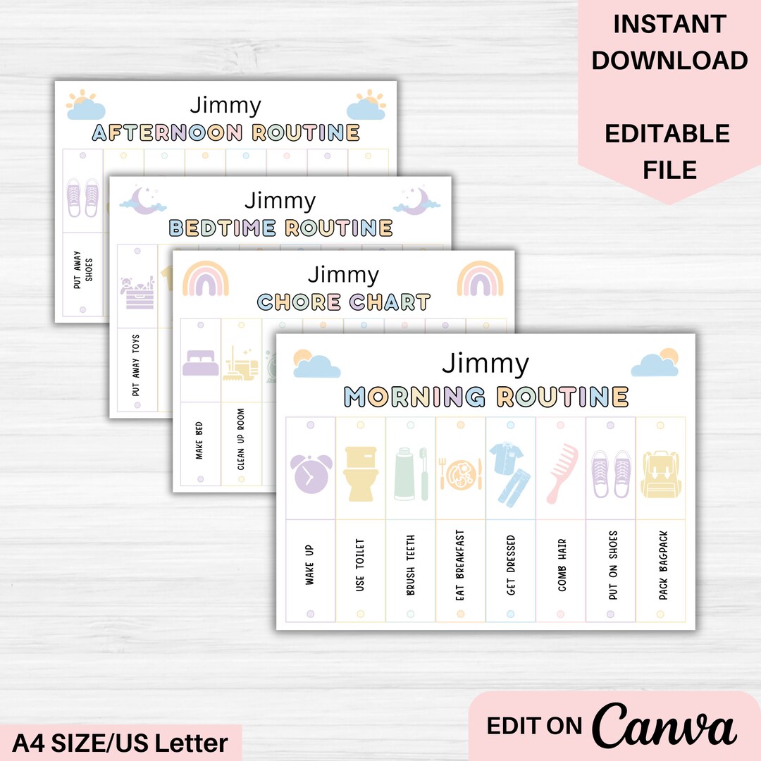 Kids Flip Routine Chart Editable Schedule for Kids Chore Chart Morning ...