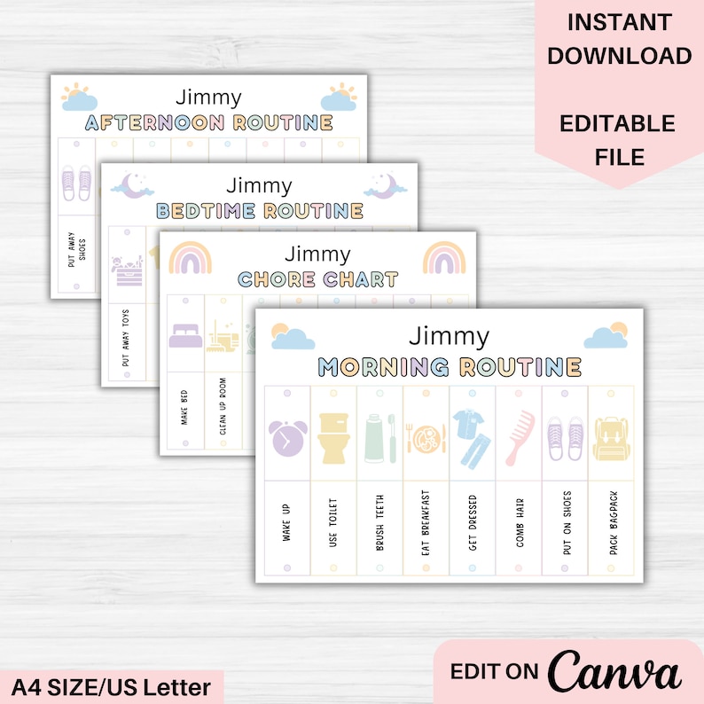 Kids Flip Routine Chart Editable Schedule for Kids Chore Chart Morning ...