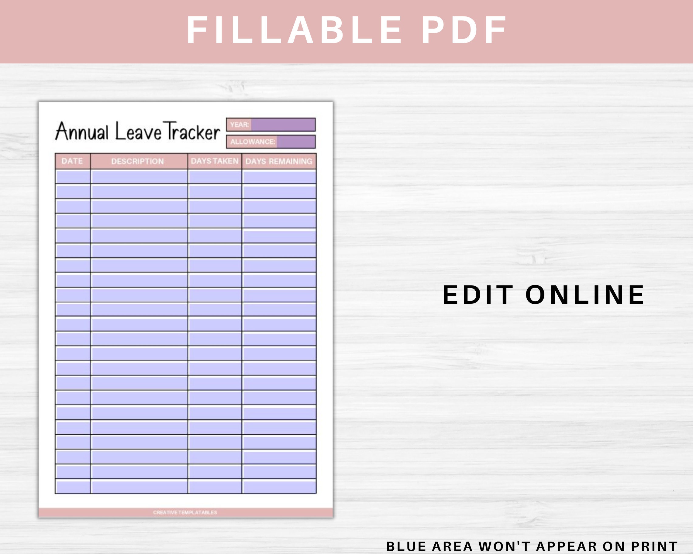 Annual Leave Tracker | Editable Holiday Tracker | Work Leave Log ...