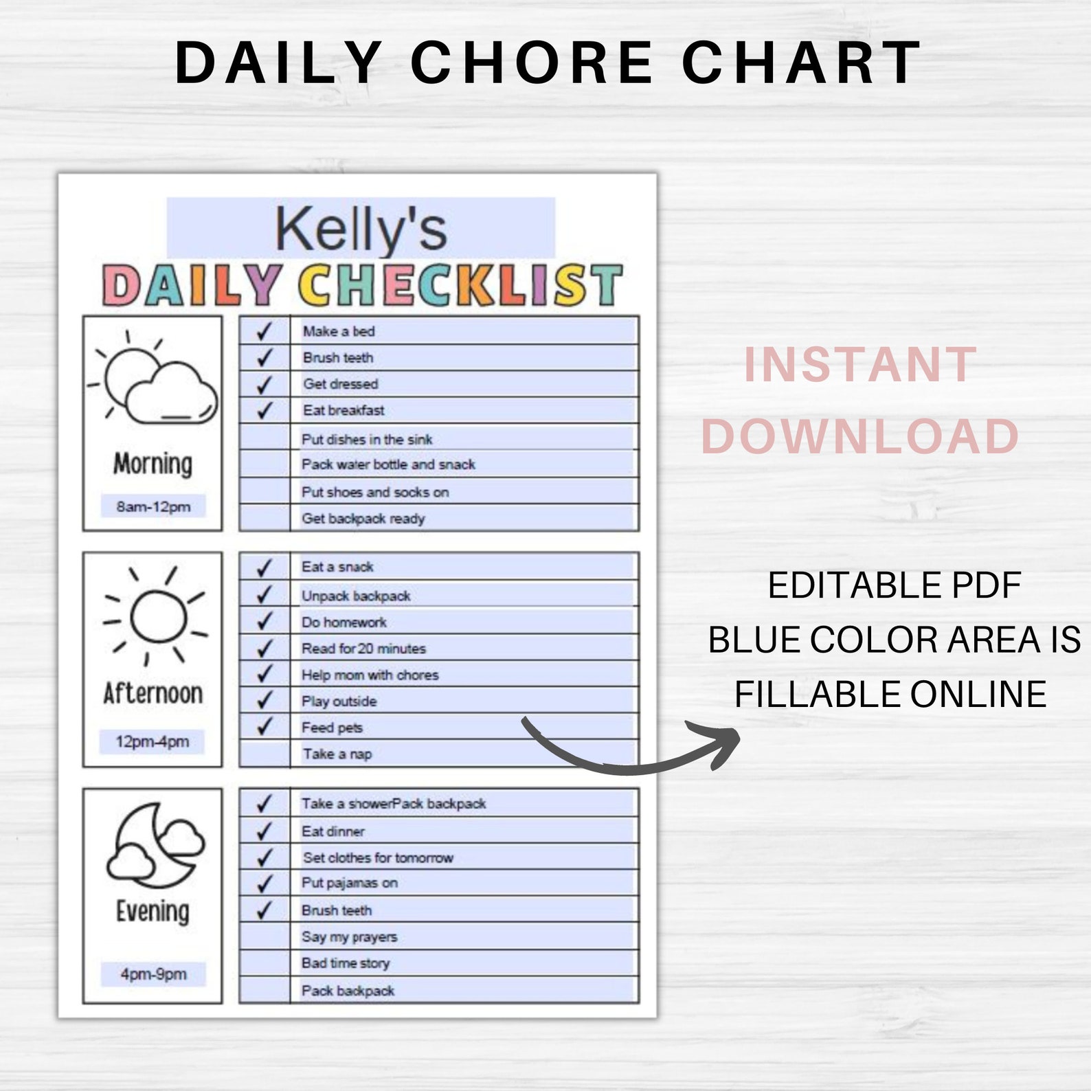 Kids Chore Chart Editable | Daily Routine Responsibility Chart | Kids ...