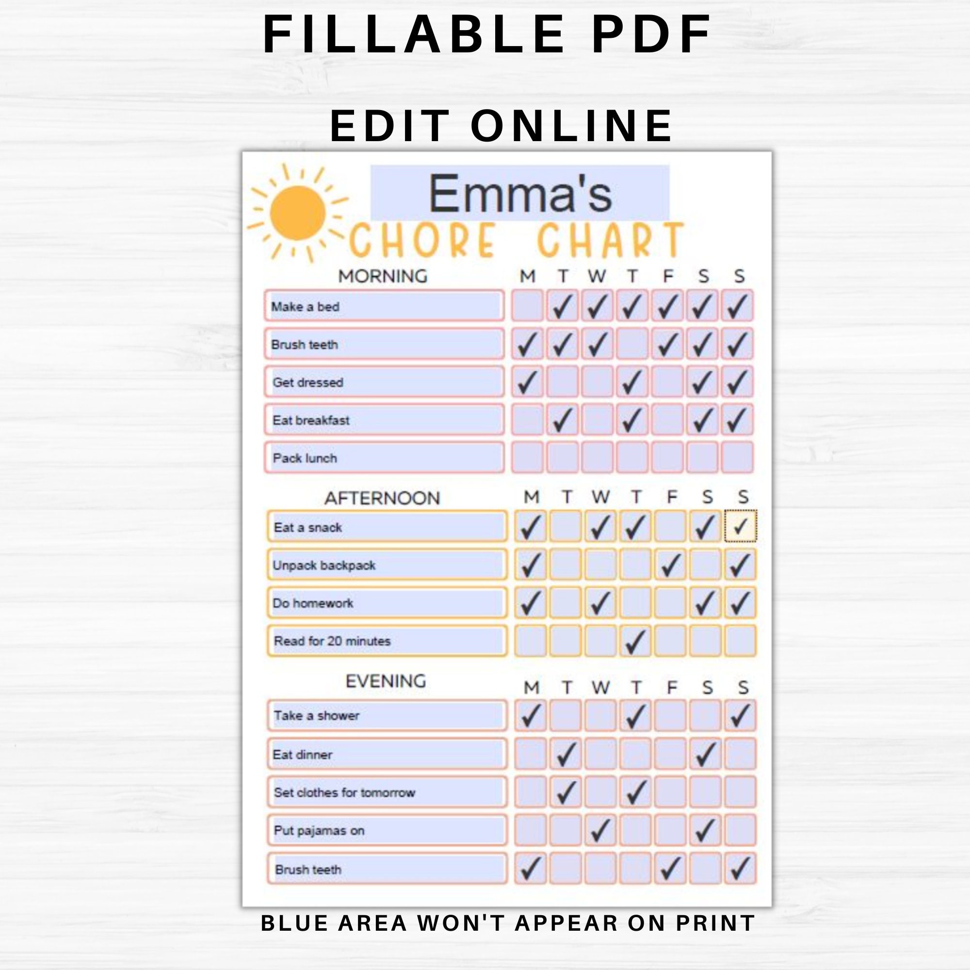 Kids Chore Chart Editable Daily Routine Responsibility Chart - Etsy
