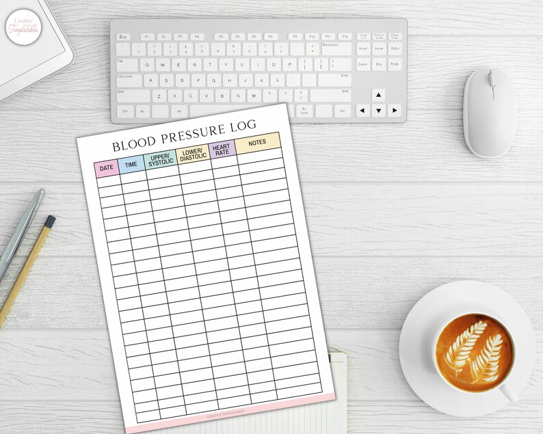 Blood Pressure Tracker Printable Blood Pressure Log Hypotension Medical ...