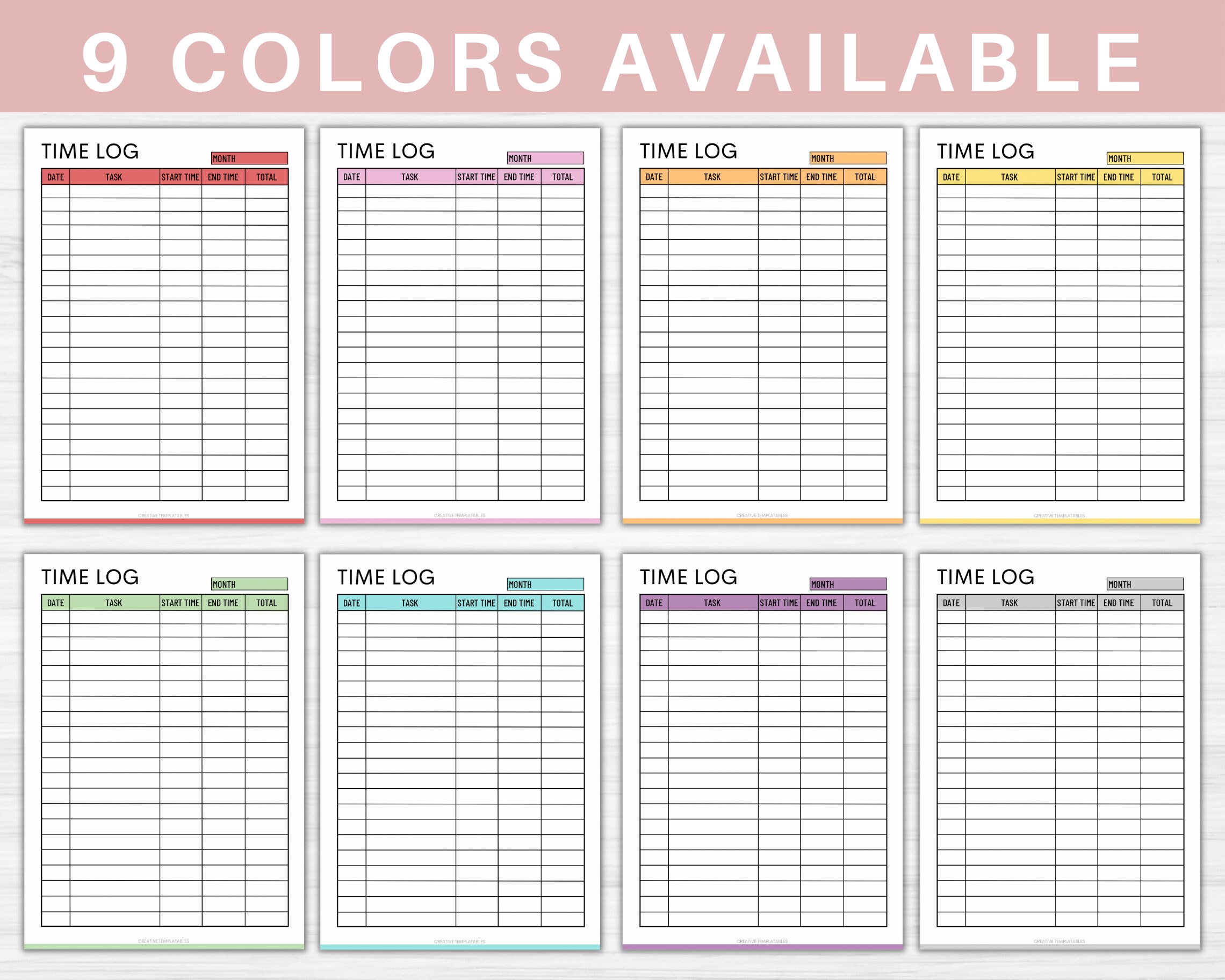 Time Log | Time Spent Tracker | Printable Time Log | Working Hours Log ...
