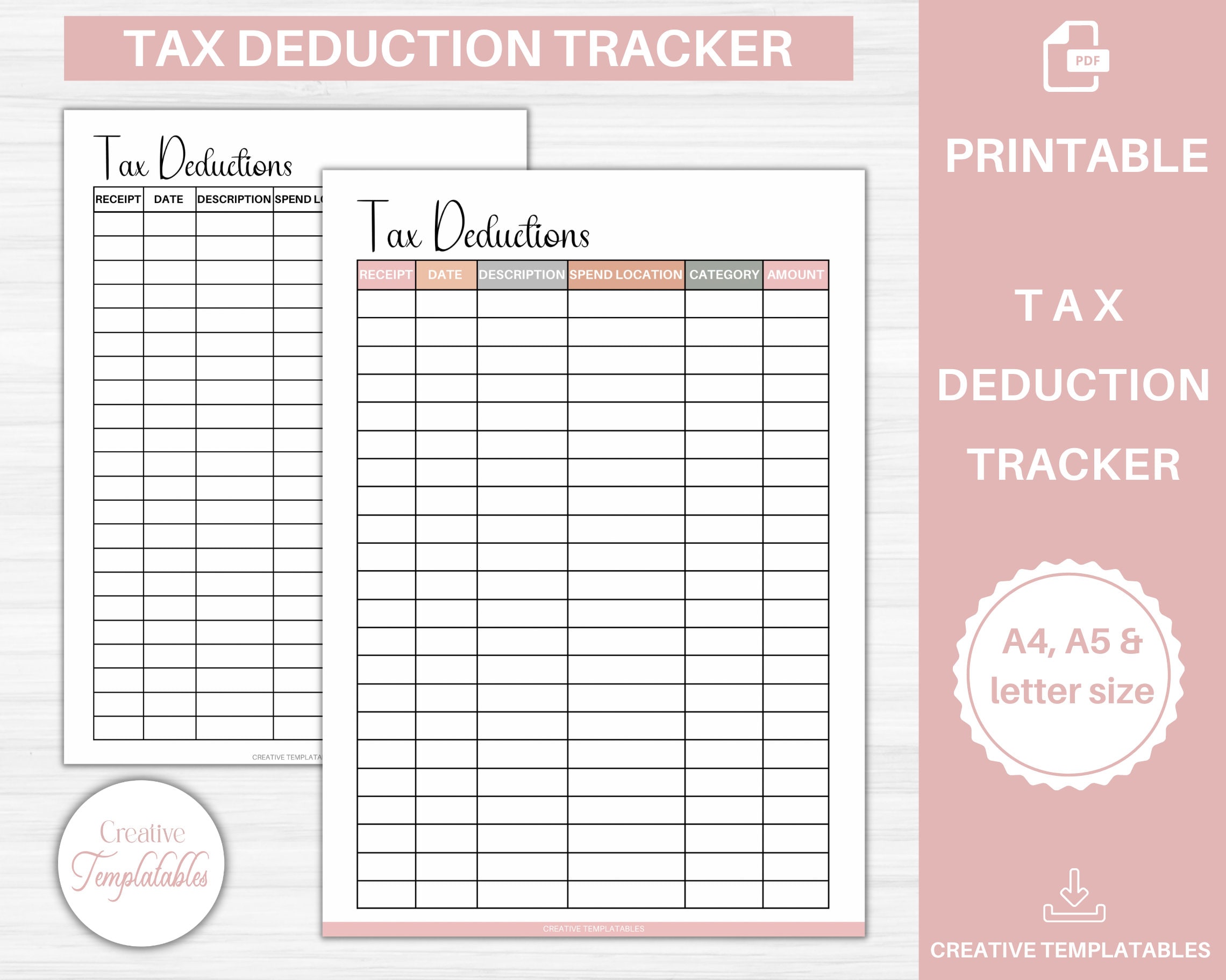 Tax Deduction Tracker Printable Deduction List Tax Organizer Planner ...
