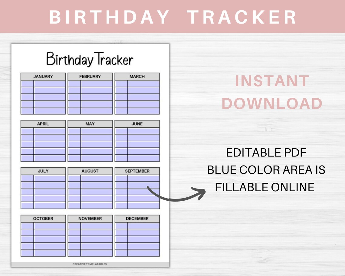 Birthday Tracker Printable Birthday Planner Birthday Organizer Birthday ...