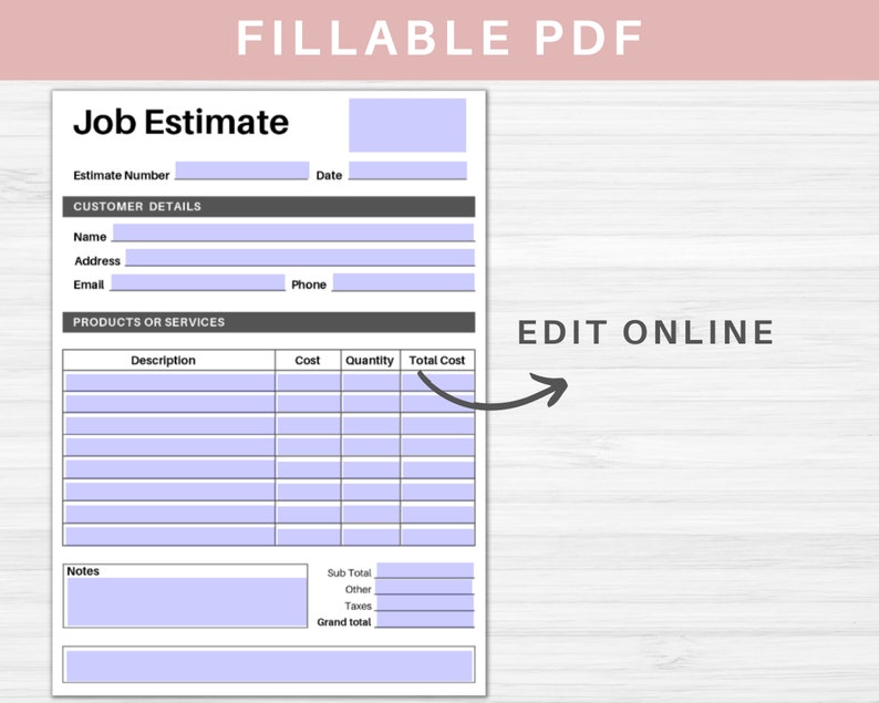 Job Estimate Template | Editable Job Proposal | Project Estimate ...