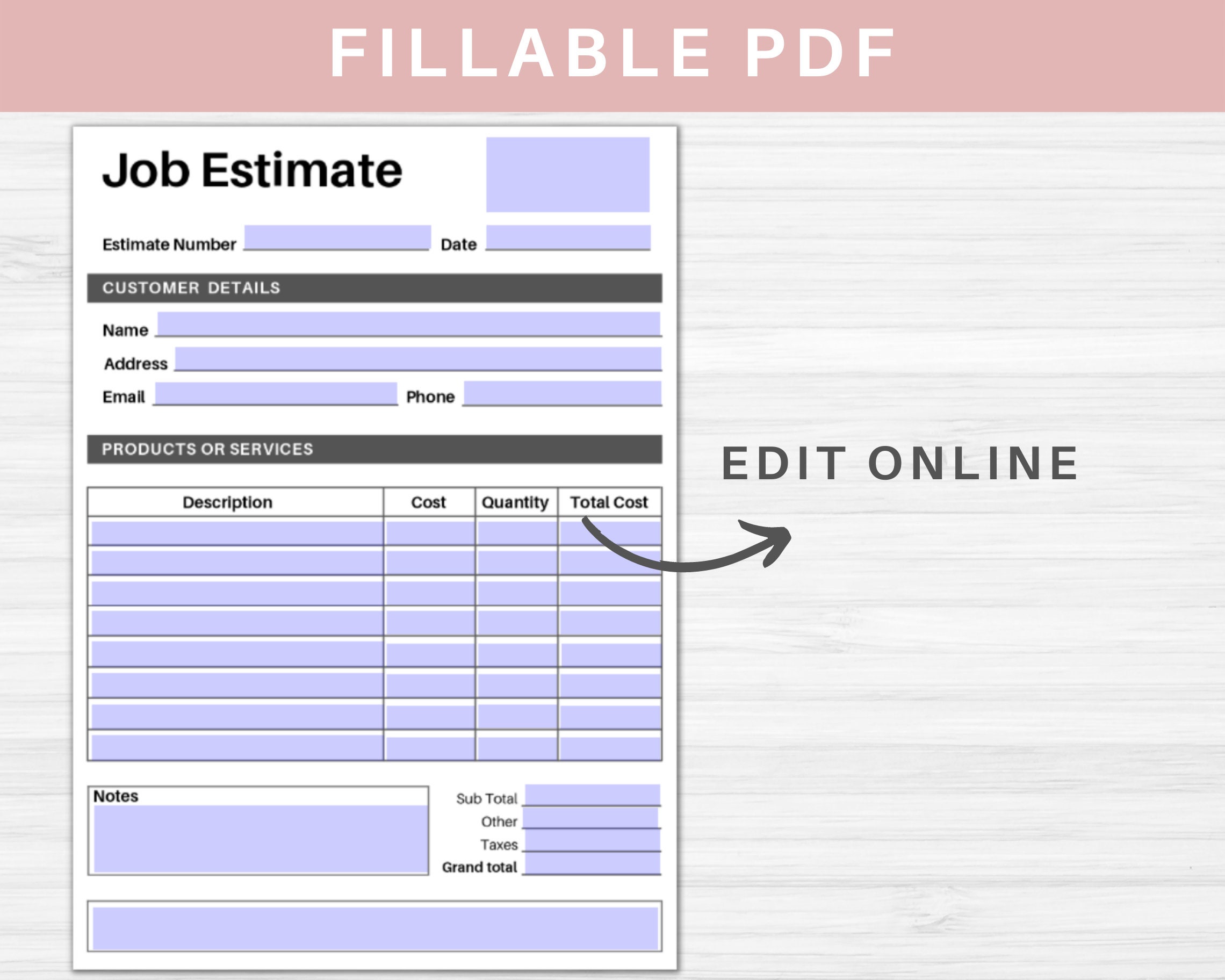 Job Estimate Template | Editable Job Proposal | Project Estimate ...