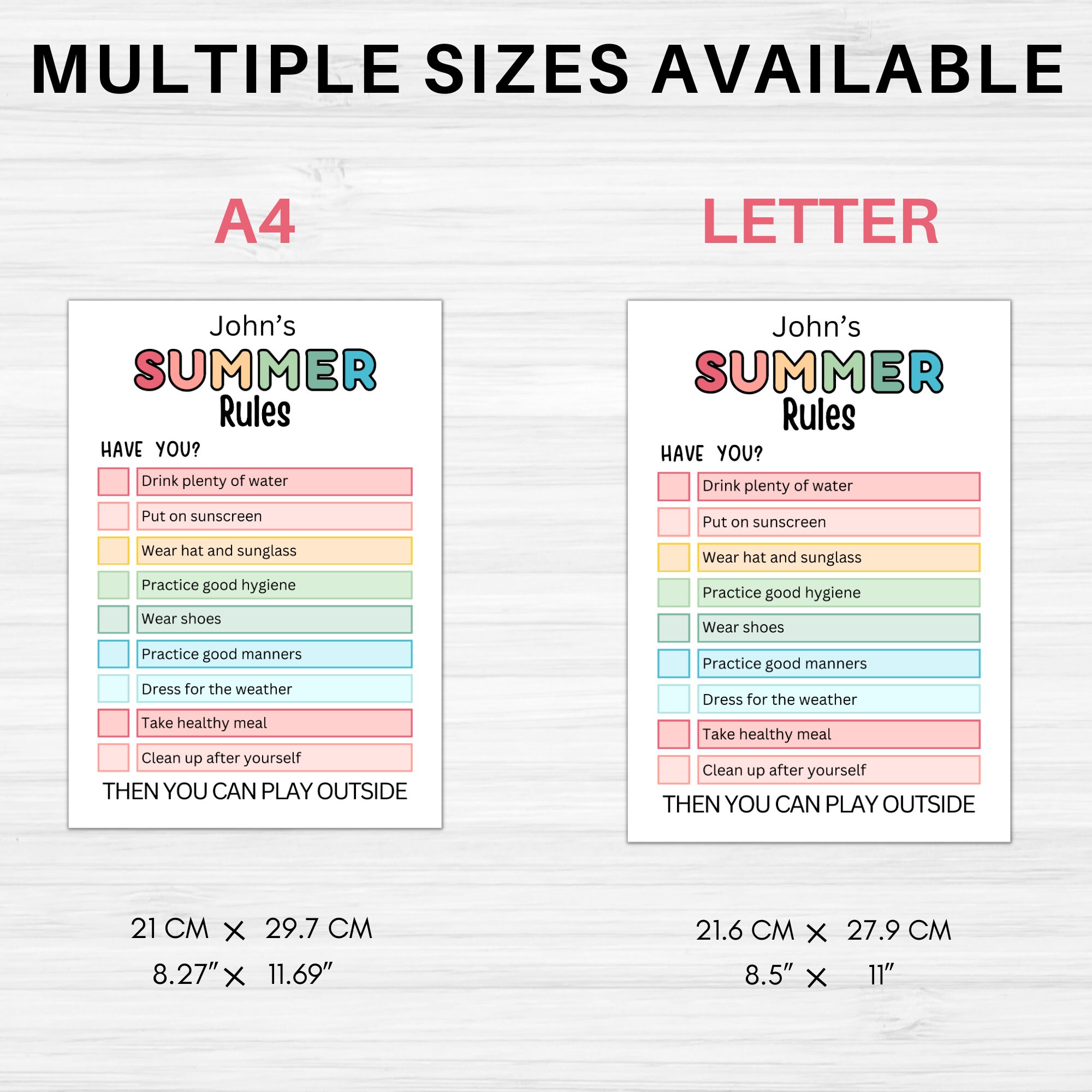 Summer Rules for Kids Summer Routine Editable Summer Rules Checklist ...