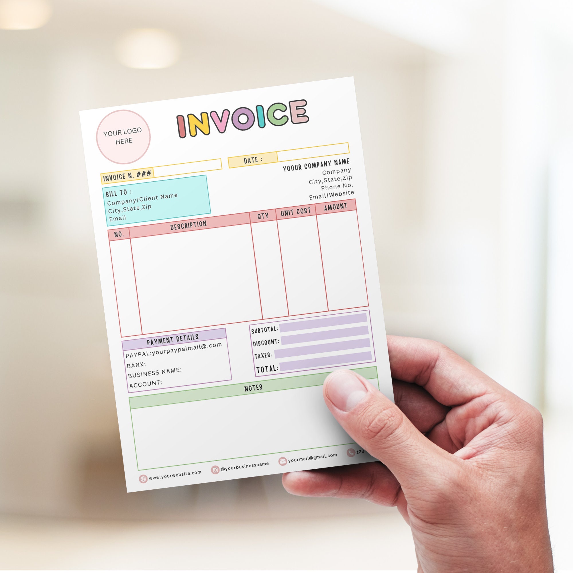 Invoice Template Editable Business Invoice Log Billing Template Receipt ...