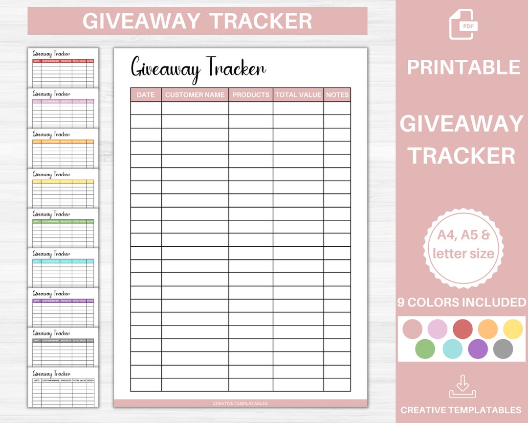 Giveaway Tracker | Printable Giveaway Planner | Giveaway Management ...