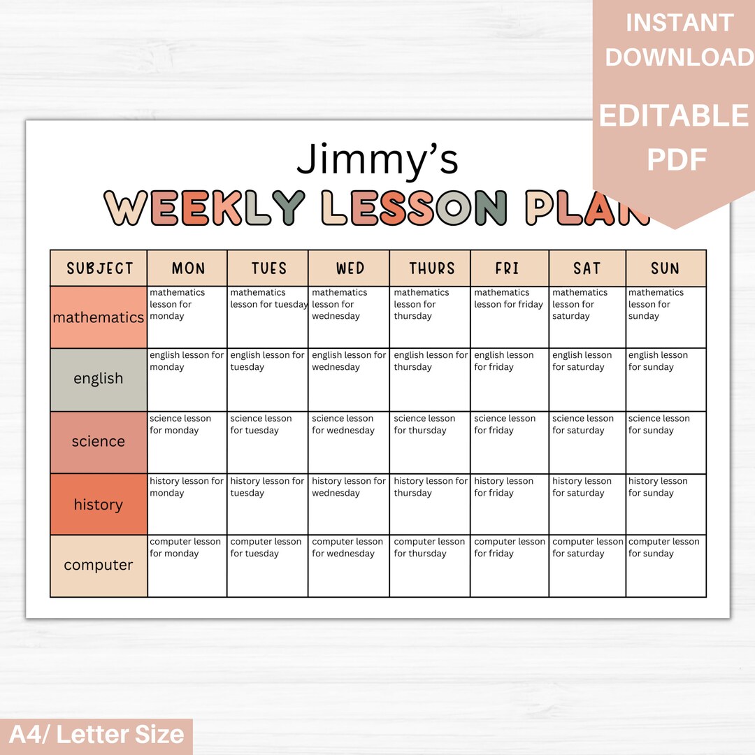 Weekly Lesson Plan Editable | Lesson Planner | Homeschool Teacher ...
