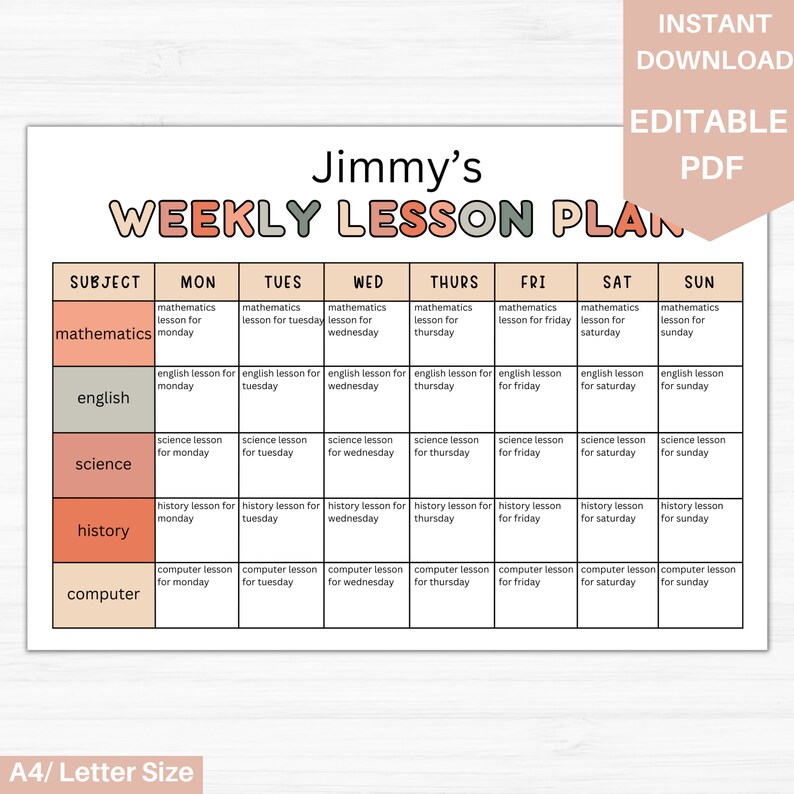 Weekly Lesson Plan Editable | Lesson Planner | Homeschool Teacher ...