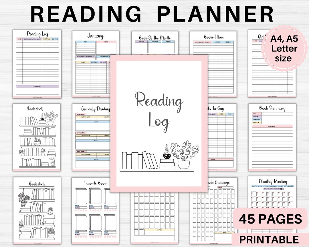 Reading Planner Printable Reading Log Reading Tracker Reading Journal ...