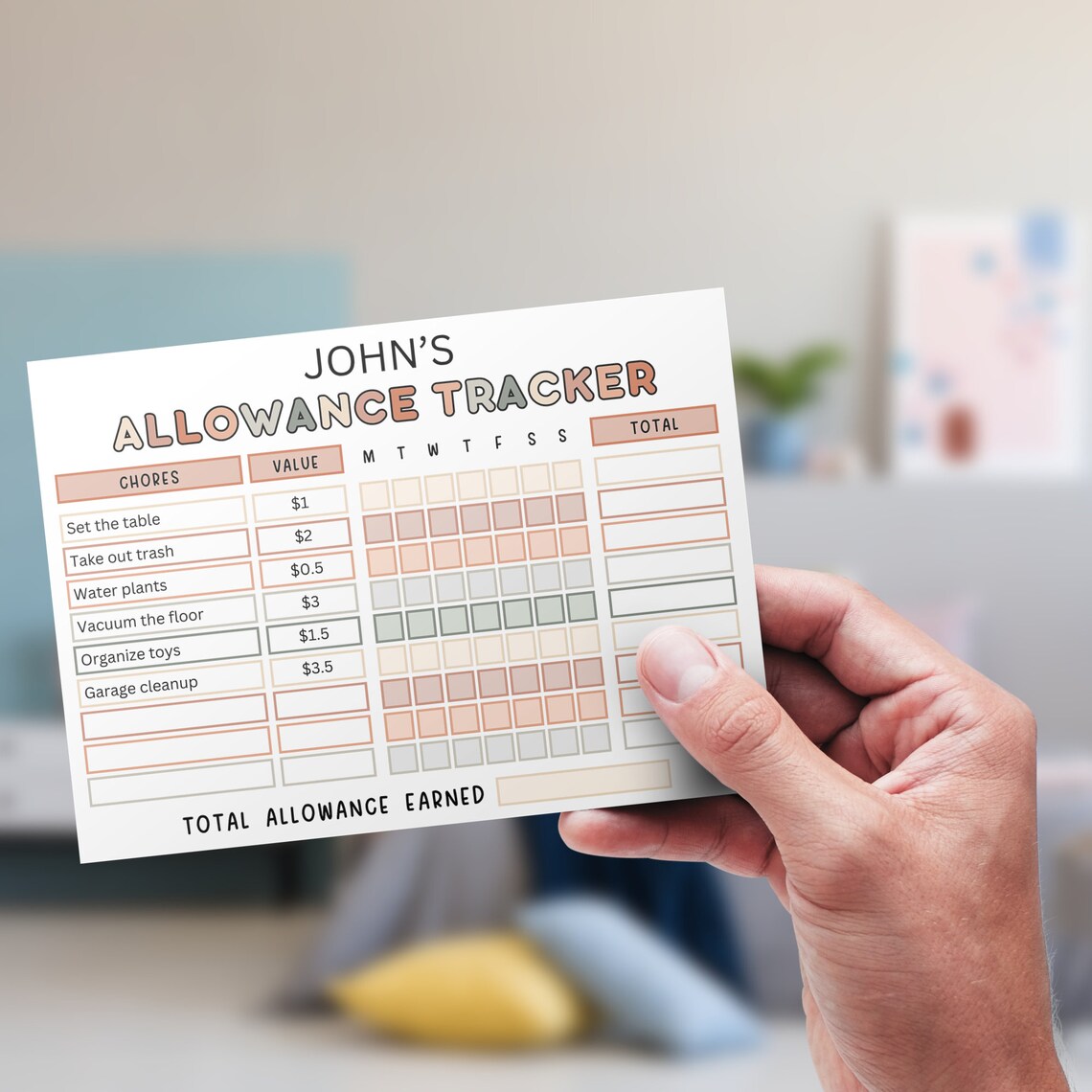 Kids Allowance Tracker Editable Earn Money Chore Chart for Kids Money ...