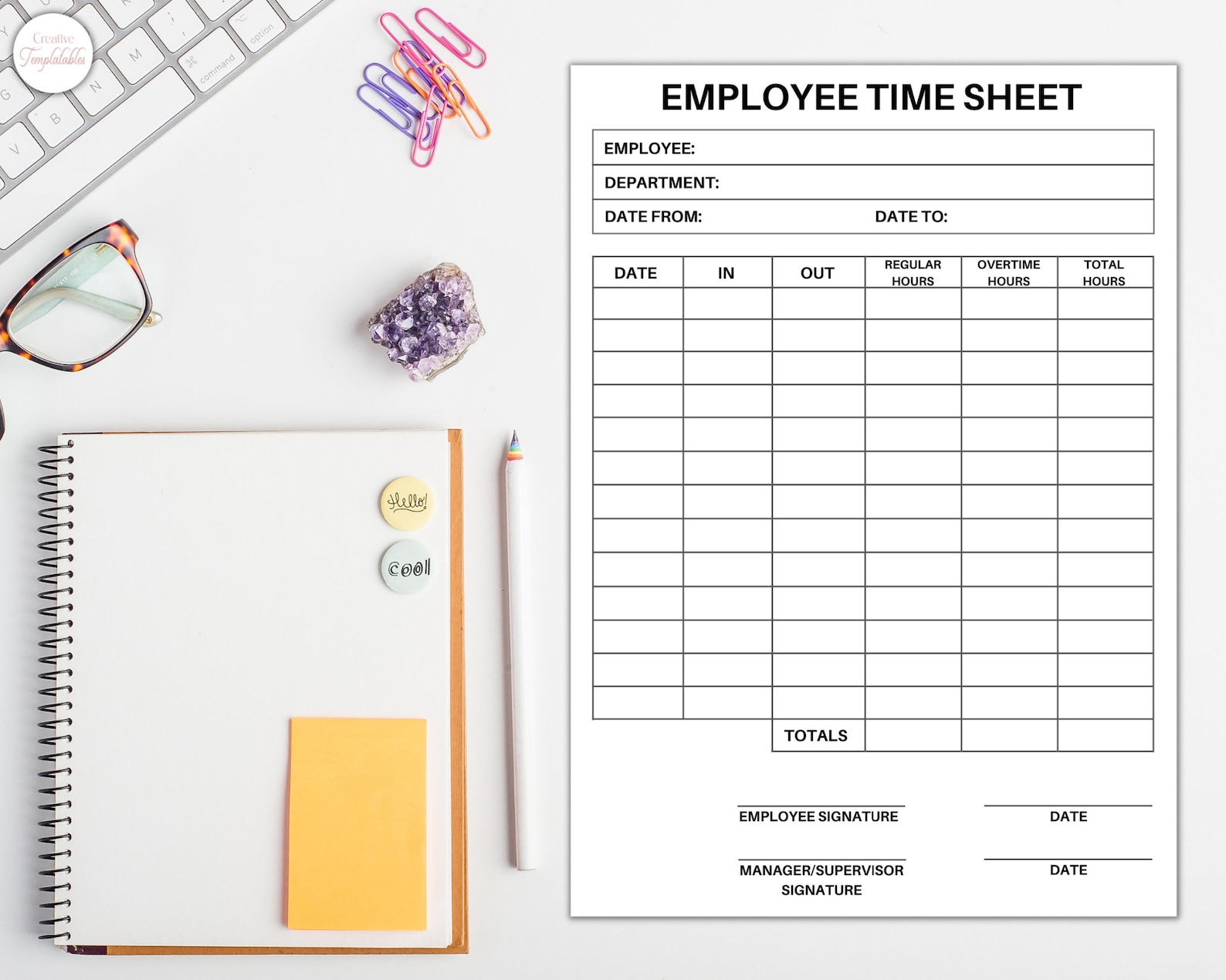 Employee Time Sheet Editable Time Keeping Log Weekly Time Tracker ...