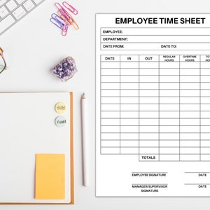 Employee Time Sheet Editable Time Keeping Log Weekly Time Tracker ...