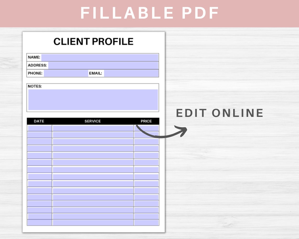 Client Profile Template Editable Customer Profile Tracker Client ...