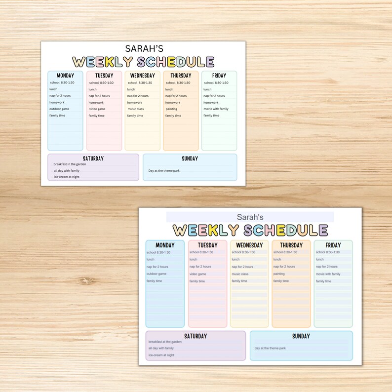 Weekly Schedule Kids Chore Chart Editable Weekly Checklist - Etsy
