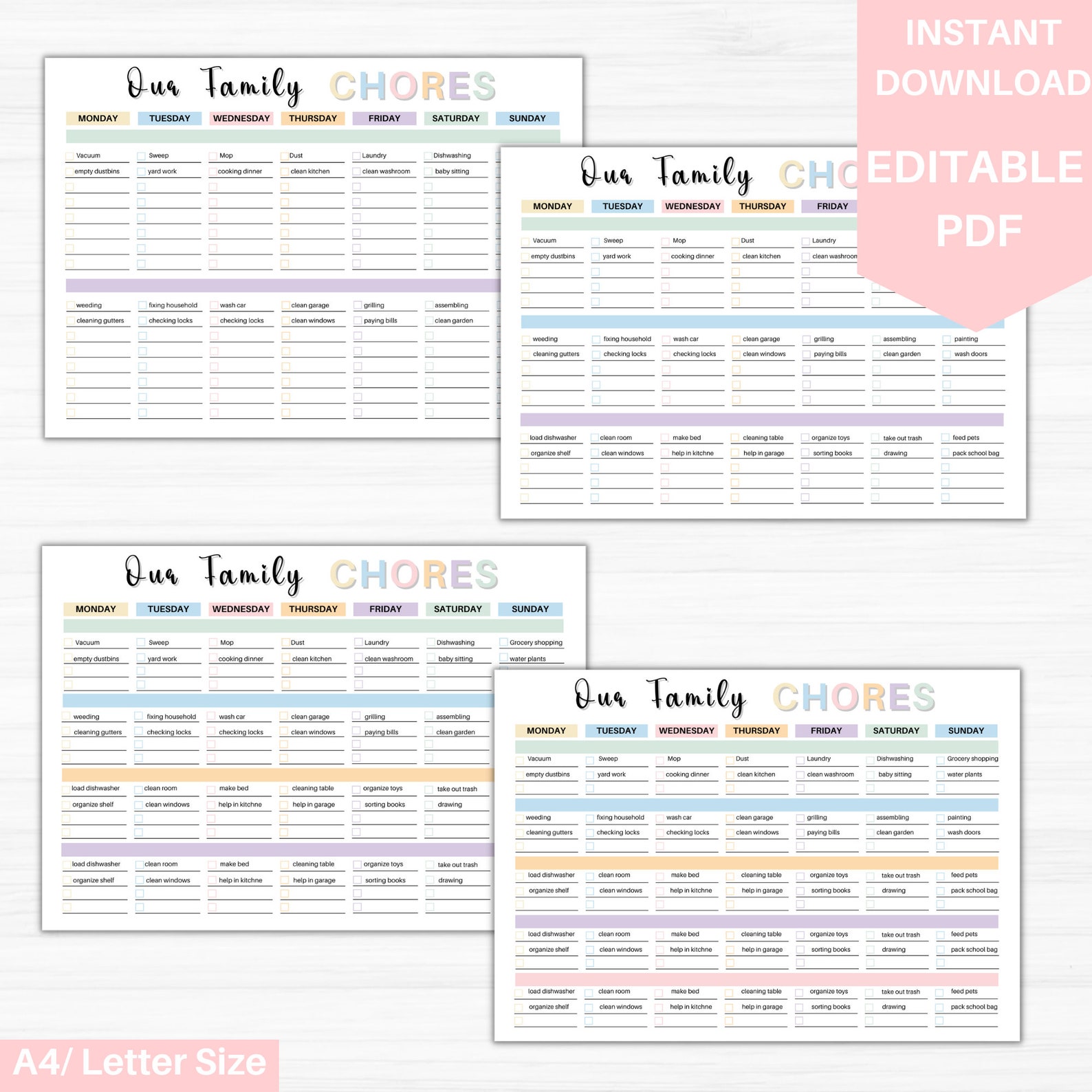 Family Chore Chart | 2,3,4,5 Family Members Editable Chore Chart ...