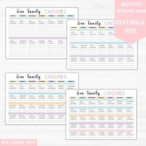 Family Chore Chart | 2,3,4,5 Family Members Editable Chore Chart ...