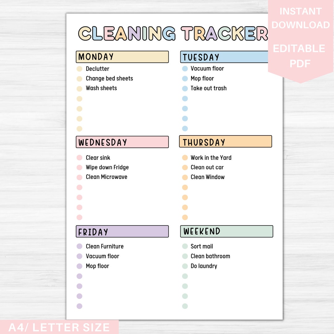 Cleaning Planner Cleaning Chore Chart Editable Cleaning Schedule ...