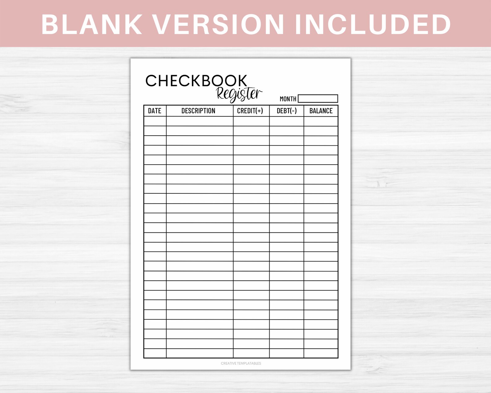 Checkbook Register Printable Check Transaction Tracker Checkbook Log ...